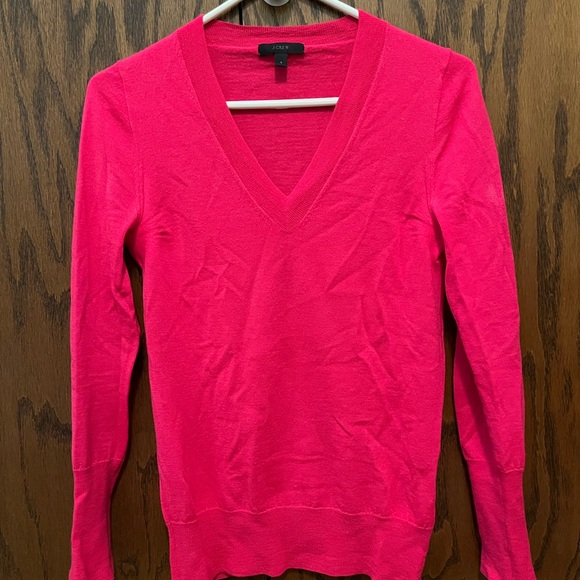 J. Crew | Sweaters | J Crew Vneck Sweater Vibrant Pink | Poshmark